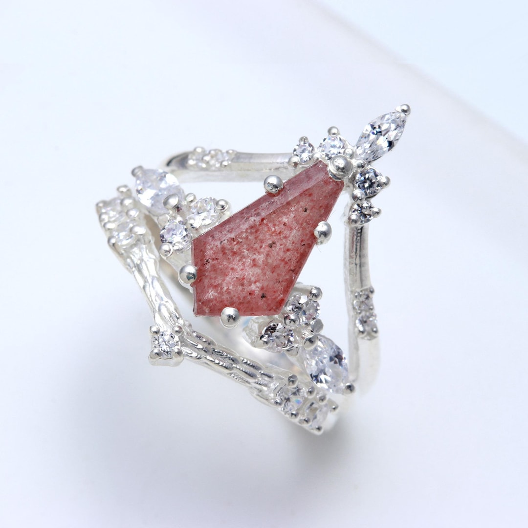 Red Strawberry Quartz Engagement Ring 925 Sterling Silver - Etsy