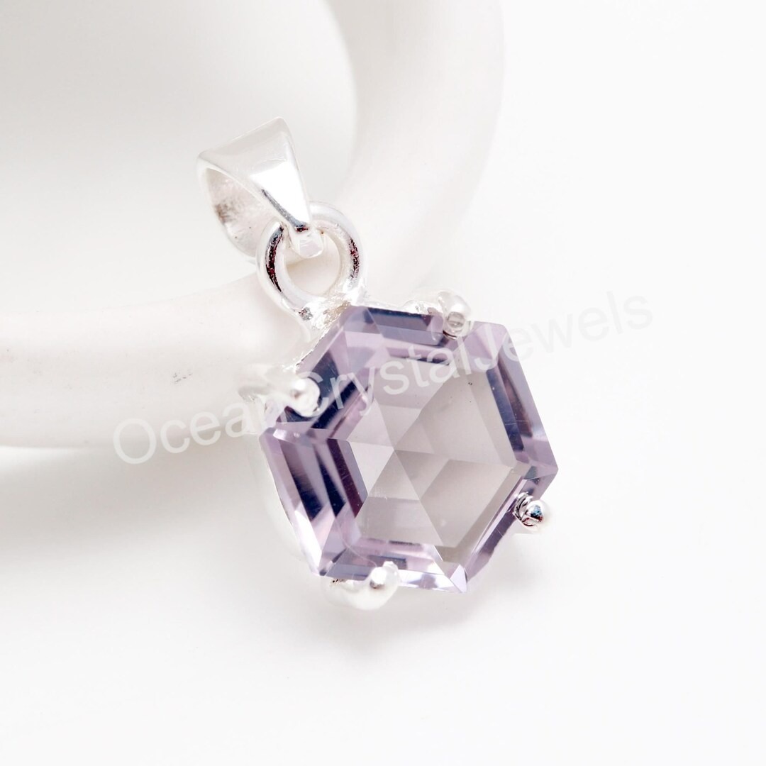 Lavender Quartz Hexagon Shape Pendant 925 Sterling Silver - Etsy