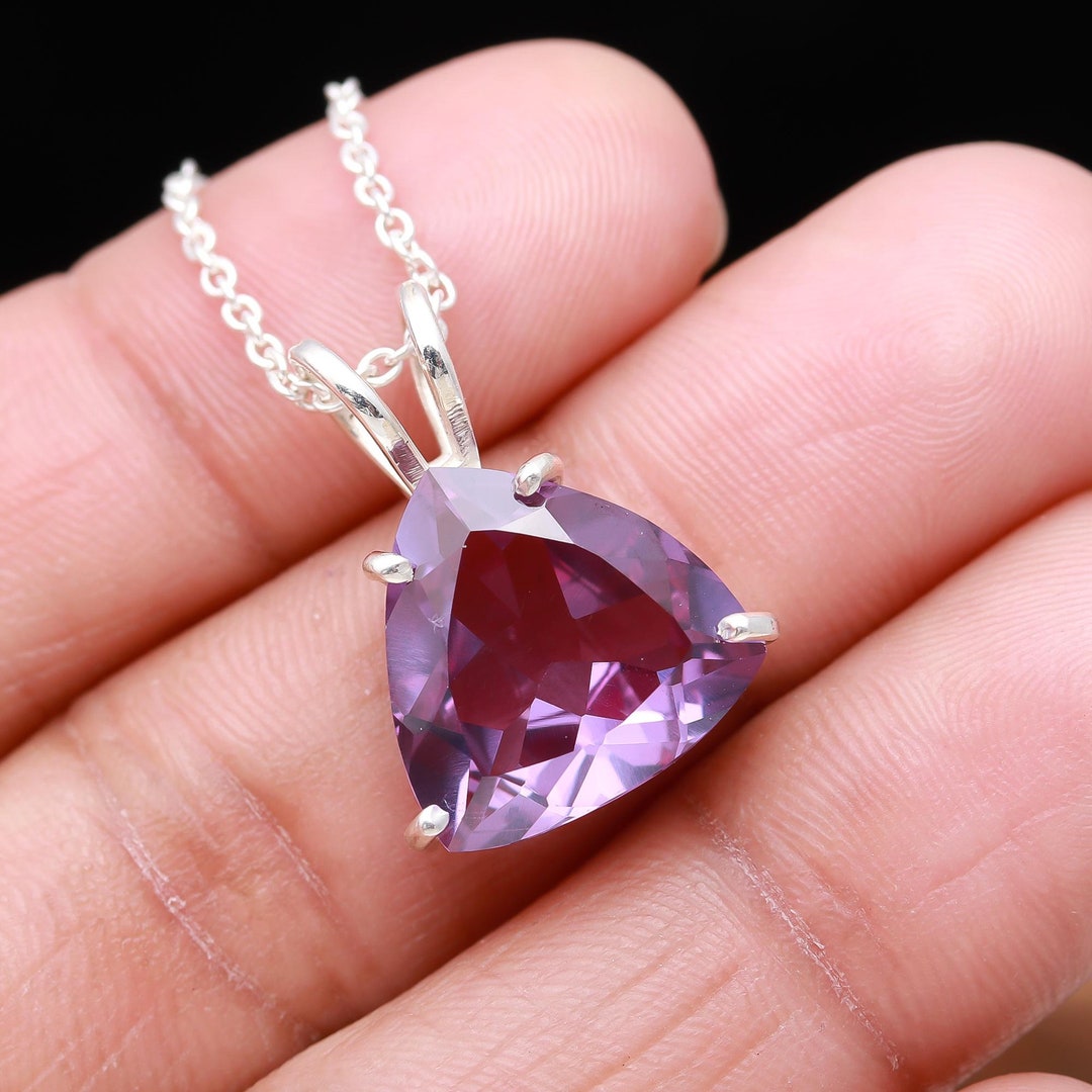 Purple Alexandrite Trillion Shape Pendant, 925 Sterling Silver Necklace ...