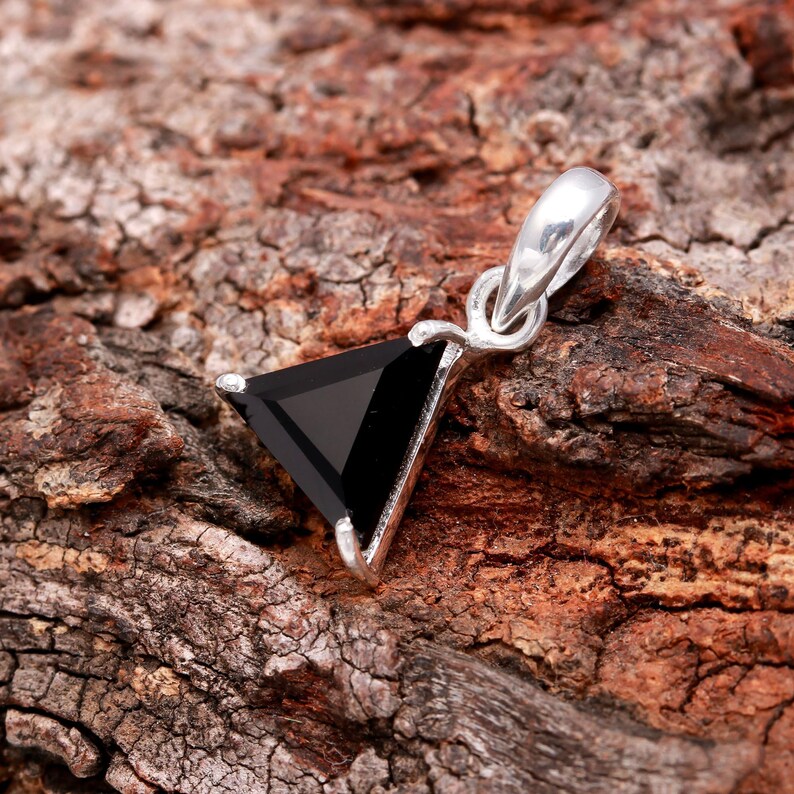 Natural Black Onyx Triangle Pendant, 925 Sterling Silver Minimalist ...