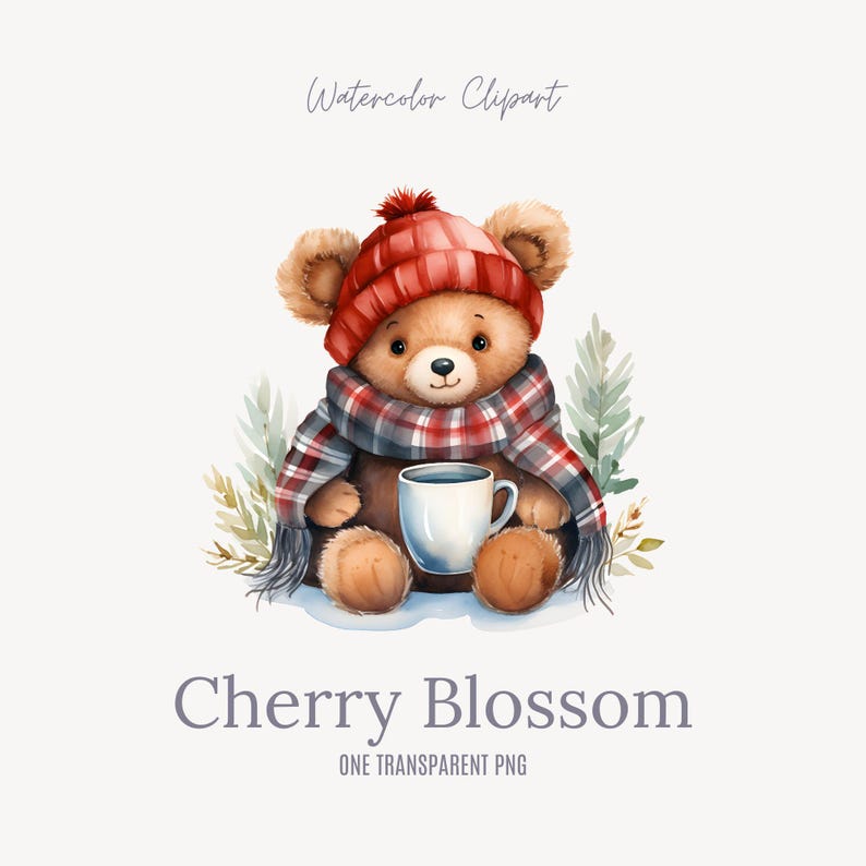 Christmas Teddy Bear Clipart - Watercolor PNG | Cute Winter Bear With ...