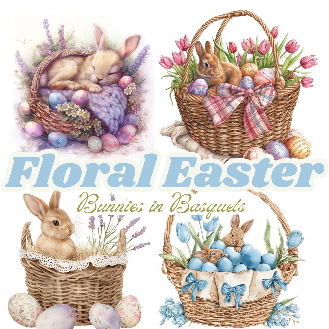 Floral Easter Bunny Clipart: Watercolor Illustrations (digital Download ...