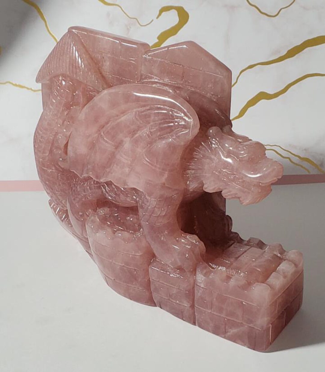 Rose Quartz Flying Dragon on a Kings Castle Wall 5lb 4.4oz 2kg 392g ...
