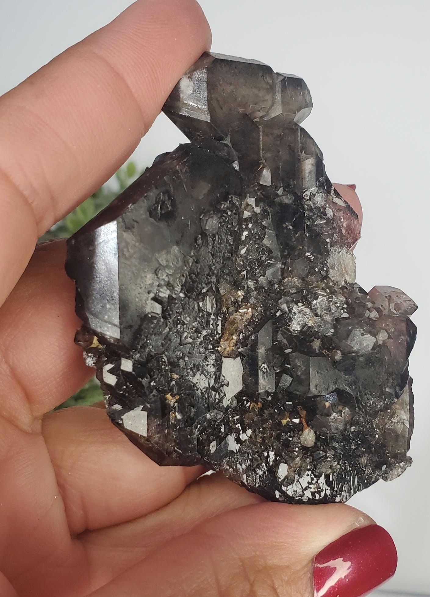 Black Smokey Skeletal Quartz Rough Crystal Cluster Smoky With Hematite ...