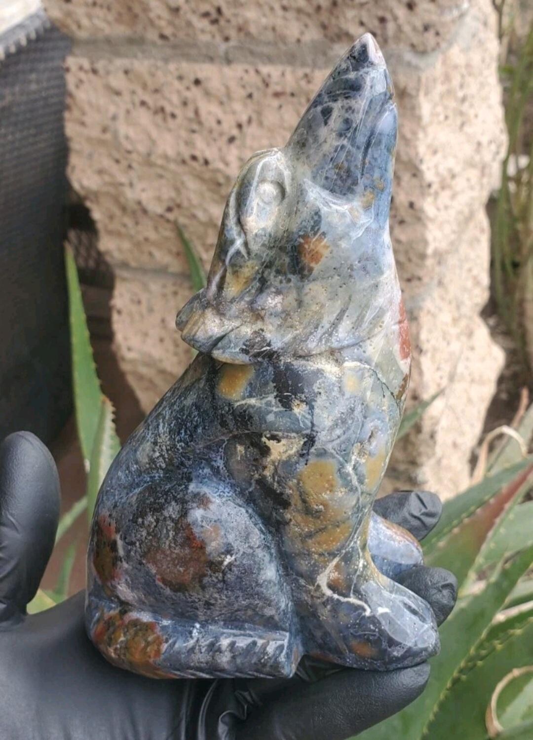 Ocean Jasper Crystal Wolf Carving 780g - Etsy