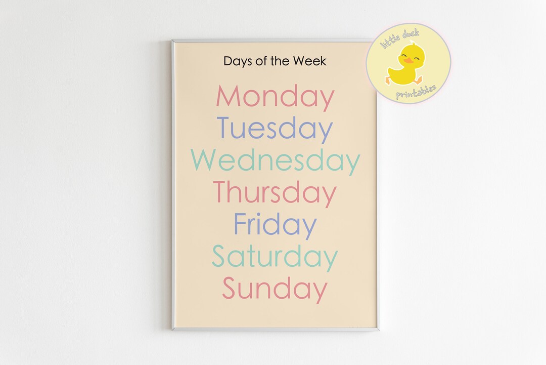 PASTEL Days of the Week Education Learning | Days of the Week Poster ...