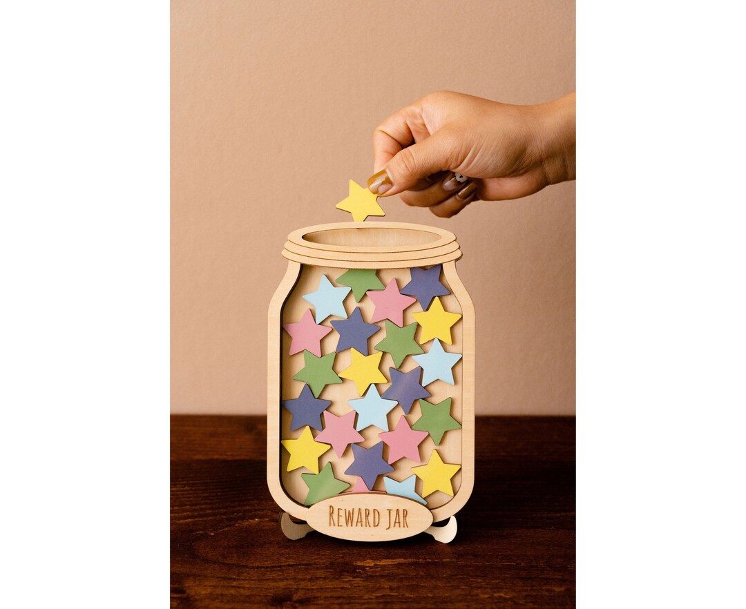 Colorful Wooden Reward Jar, Motivation Jar, Kids Reward Jar, Baby ...
