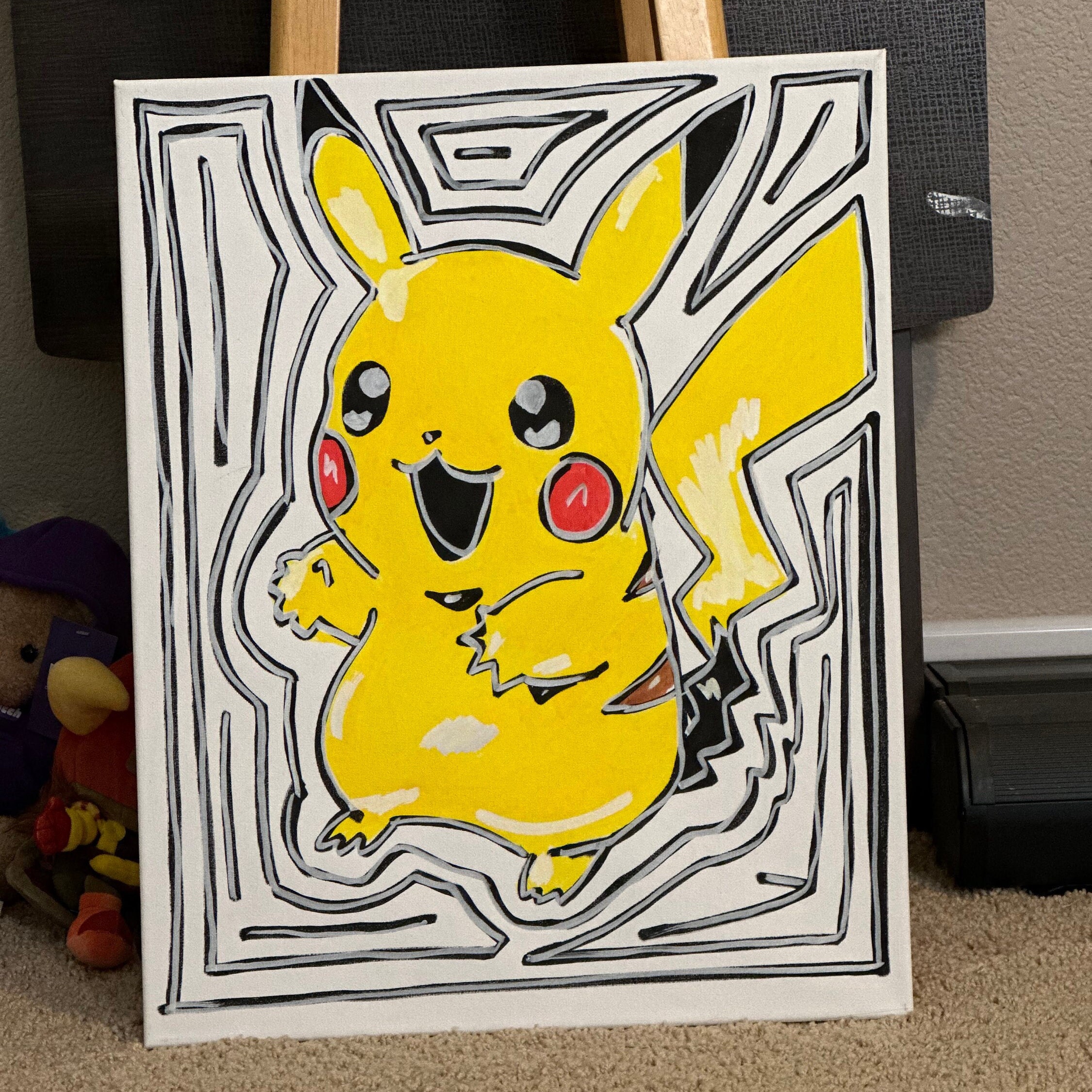 1/1 Handpainted Pikachu Pokemon Painting 16x20in - Etsy