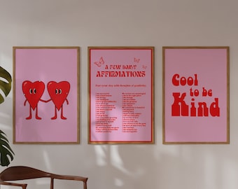 Daily Affirmations Pink Wall Print Preppy Room Decor Dorm - Etsy