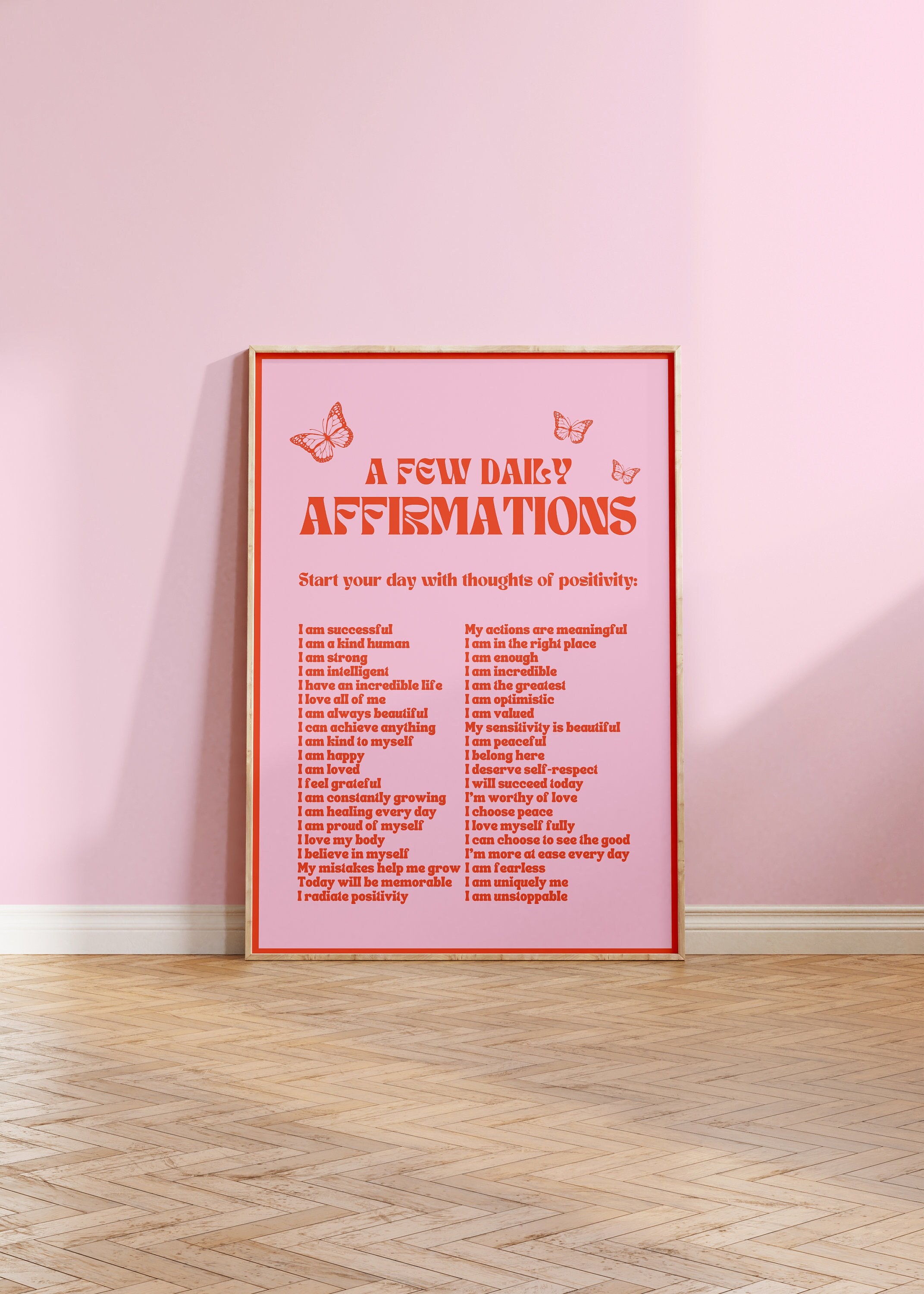 Daily Affirmations Pink Wall Print Preppy Room Decor Dorm - Etsy