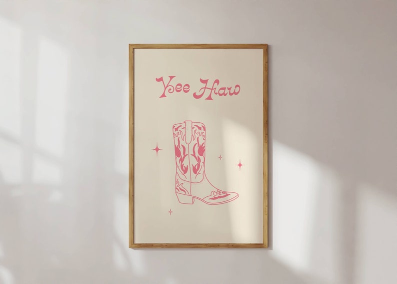 Yee Haw Poster, Cowboy Boots Trendy Wall Print, Retro Wall Art, Blue ...