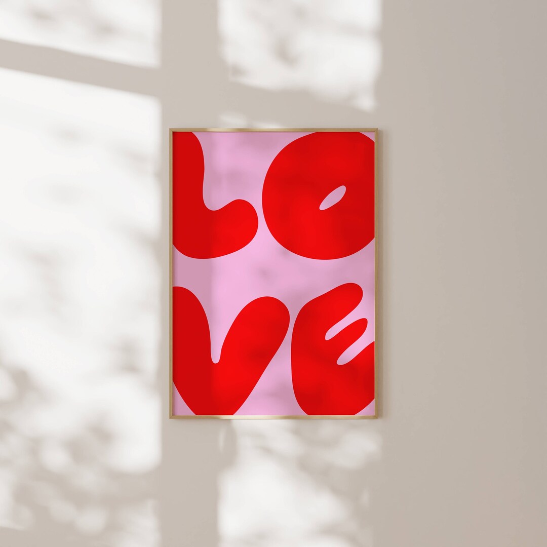 Love Wall Print, Pink and Red Retro Wall Decor, Quote Typography ...