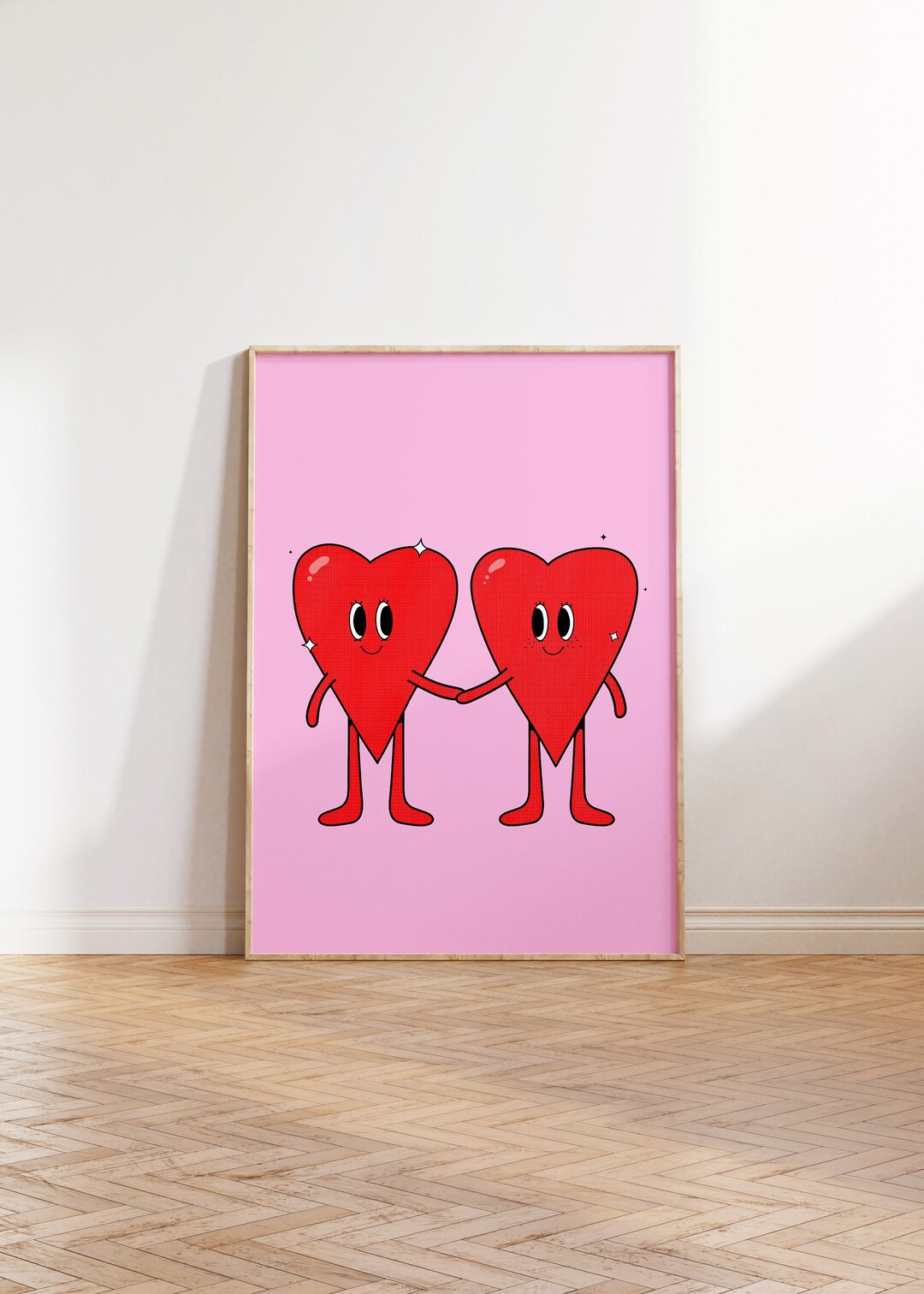 Retro Cute Heart Wall Print, Trendy Poster, Pink and Red Love Poster ...