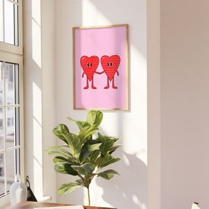 Retro Cute Heart Wall Print, Trendy Poster, Pink and Red Love Poster ...