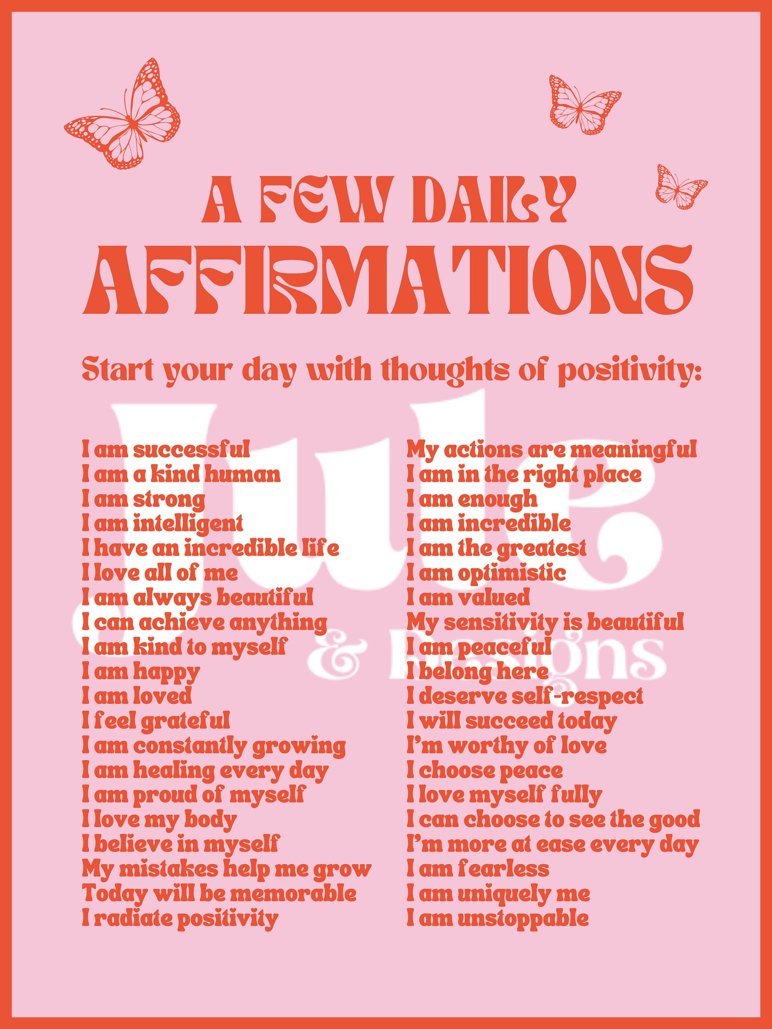 Daily Affirmations Pink Wall Print Preppy Room Decor Dorm - Etsy