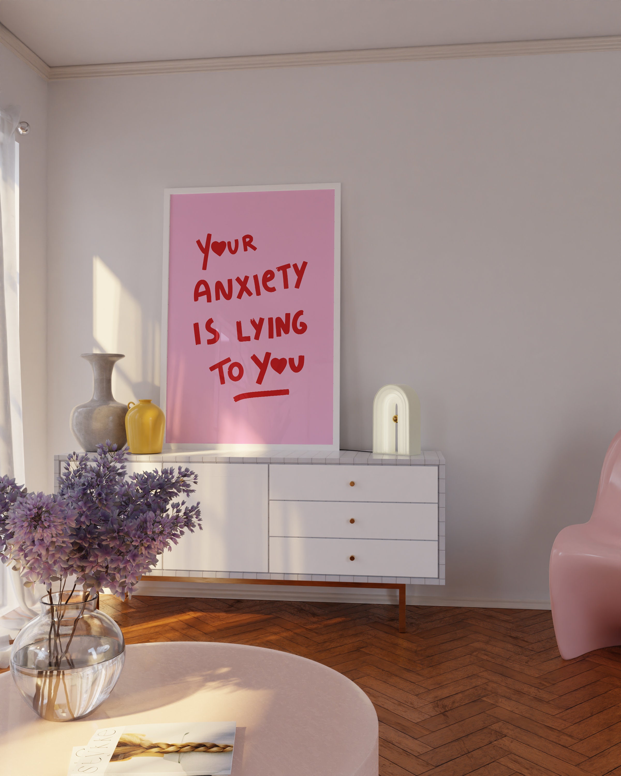Your Anxiety is Lying to You Pink and Red Poster, Daily Gratitude Print ...