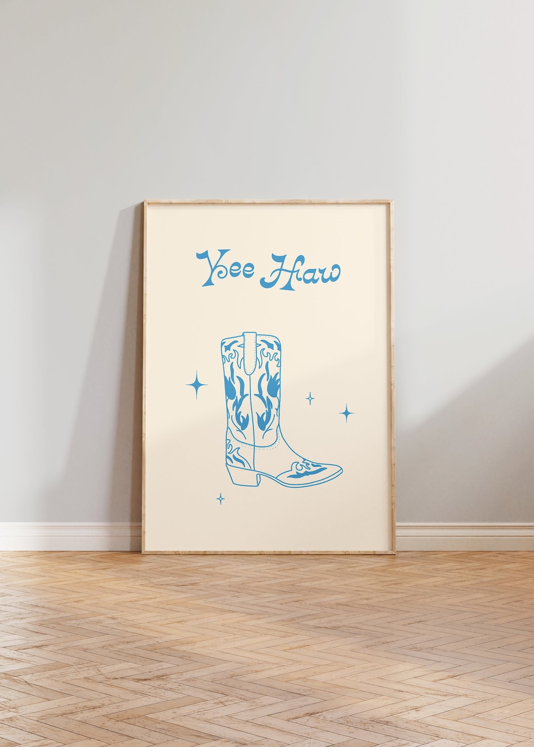 Yee Haw Poster, Cowboy Boots Trendy Wall Print, Retro Wall Art, Blue ...