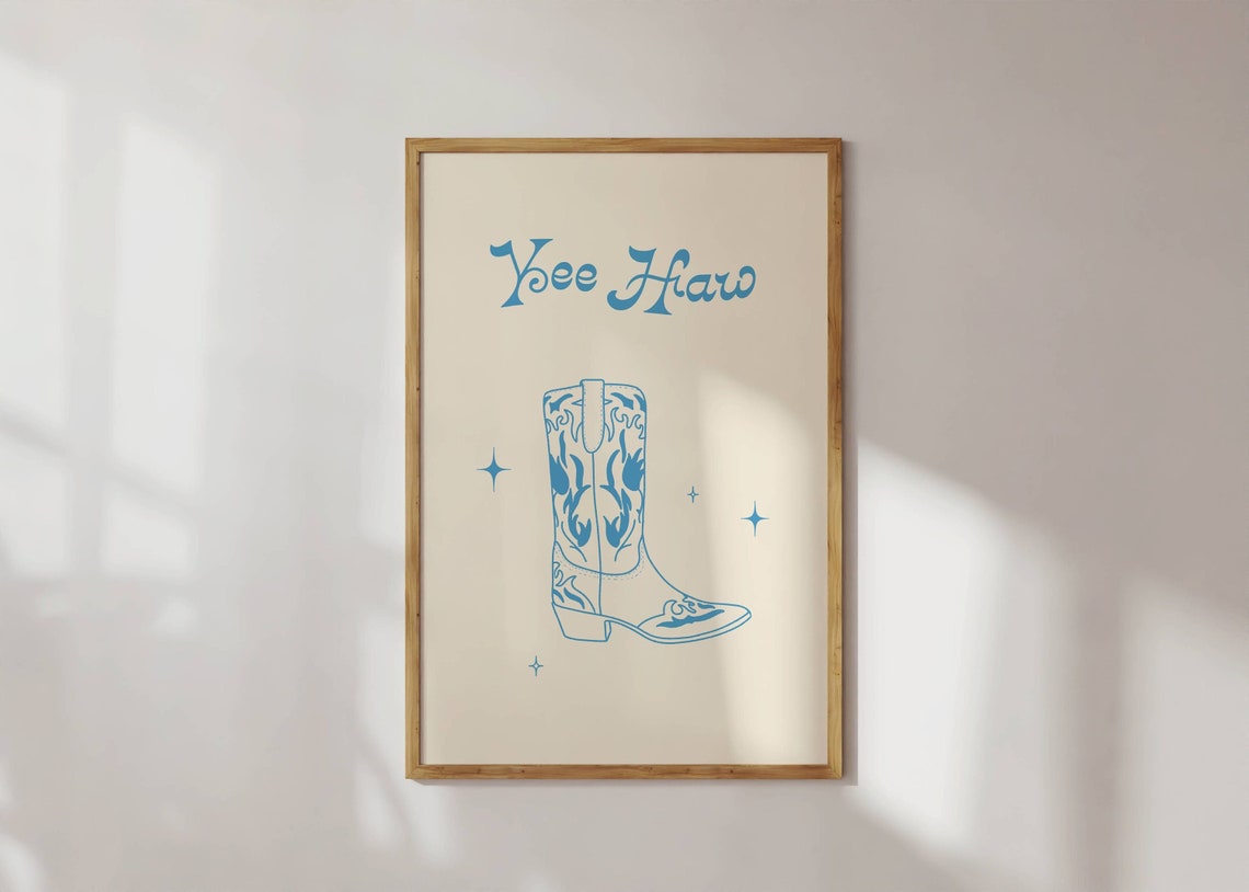 Yee Haw Poster Cowboy Boots Trendy Wall Print Retro Wall - Etsy