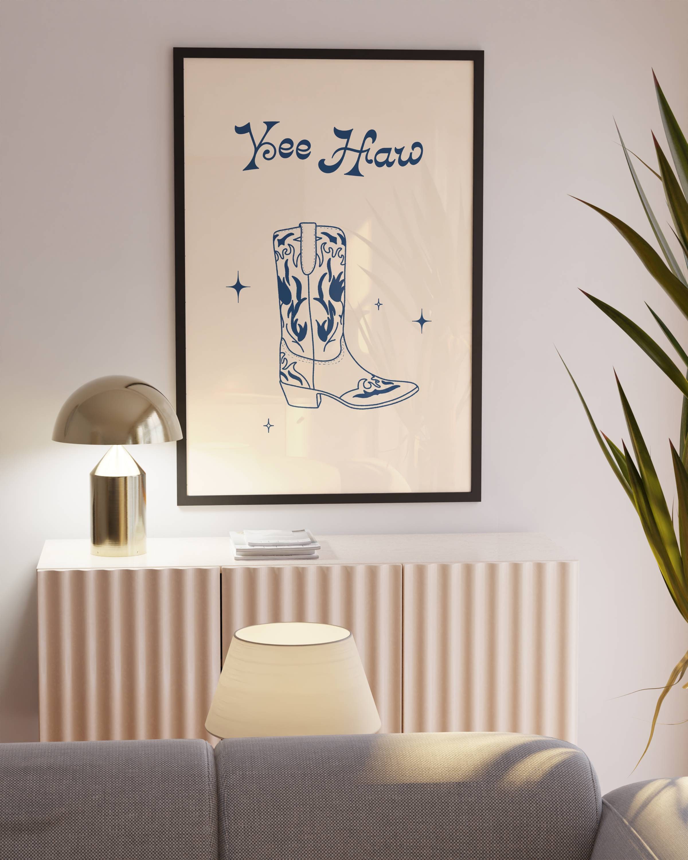 Yee Haw Poster, Cowboy Boots Trendy Wall Print, Retro Wall Art, Blue ...