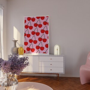 Cherry Wall Art, Trendy Digital Prints, Aesthetic Room Decor, Pink and ...