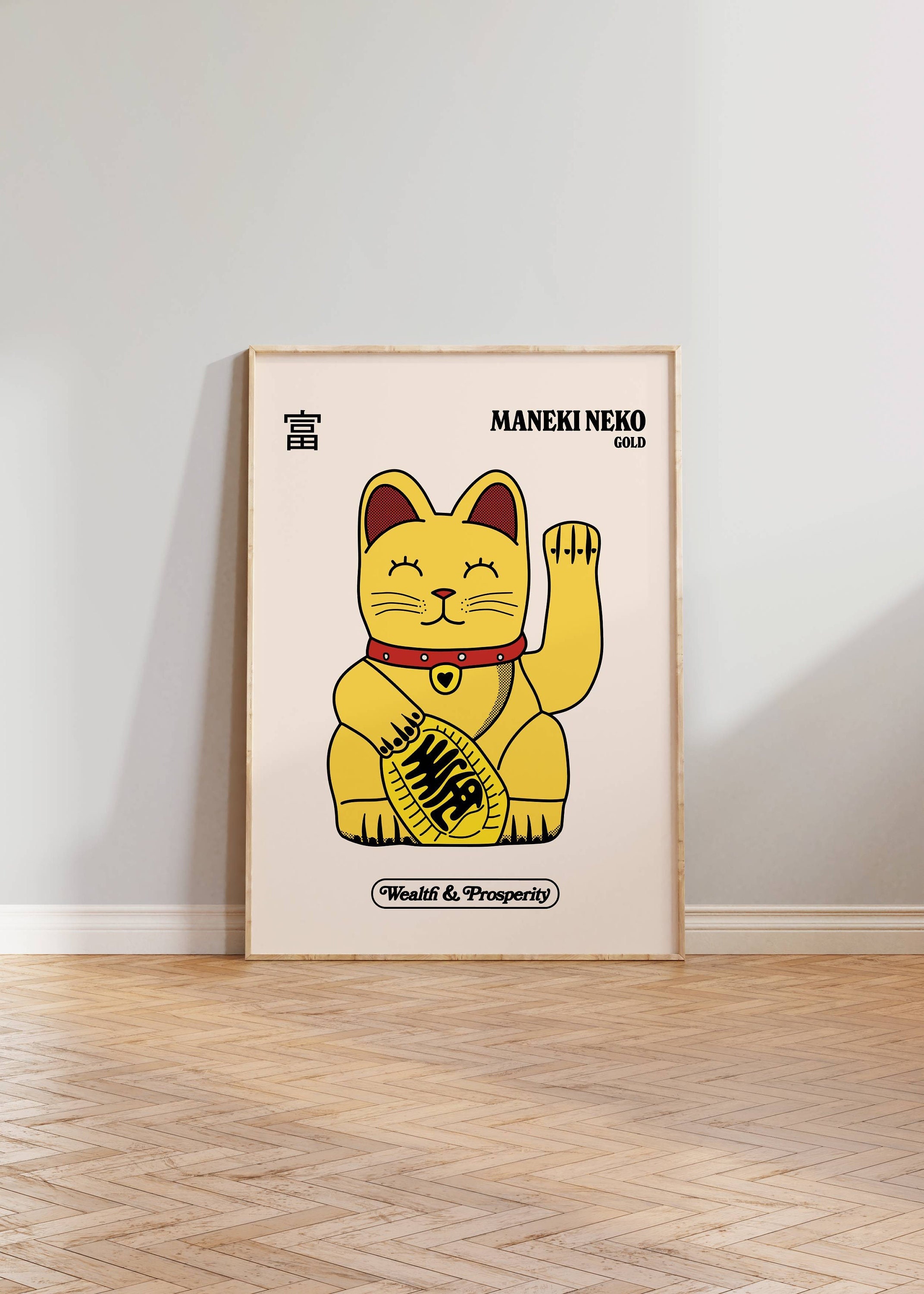 Japanese Lucky Cat Gold Wall Art, Gift for Cat Lover, Chinese Good Luck ...