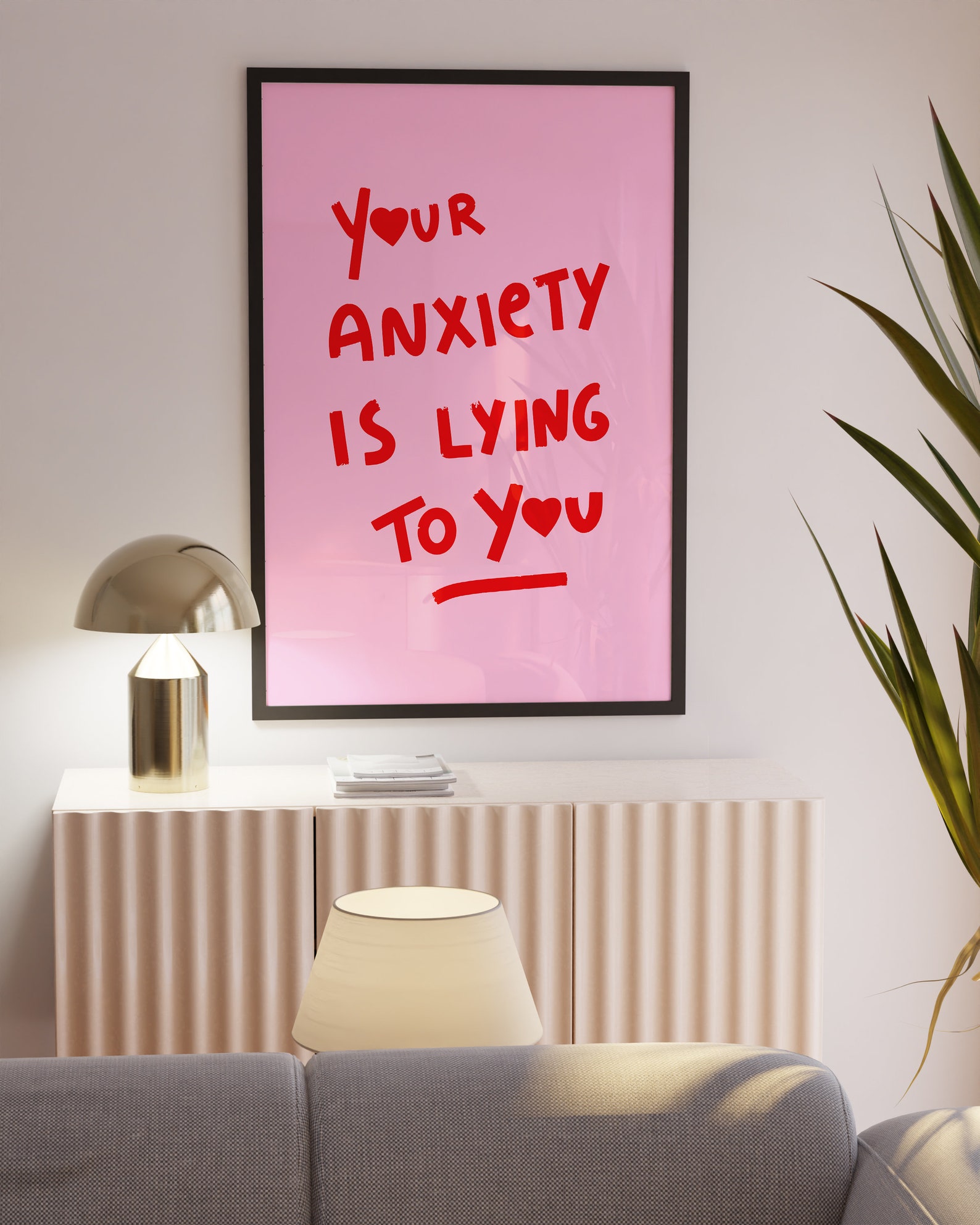 Your Anxiety is Lying to You Pink and Red Poster, Daily Gratitude Print ...
