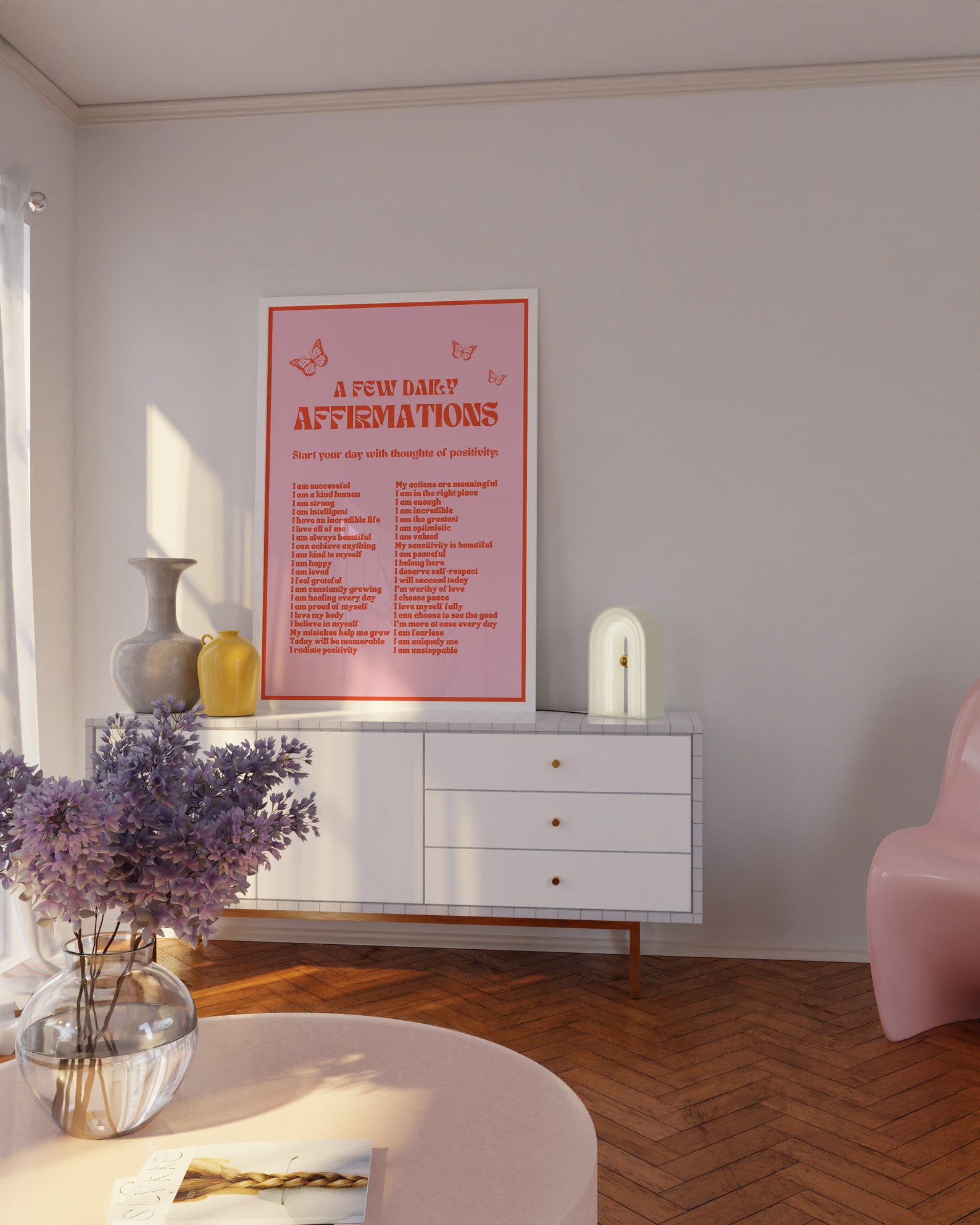 Daily Affirmations Pink Wall Print Preppy Room Decor Dorm - Etsy