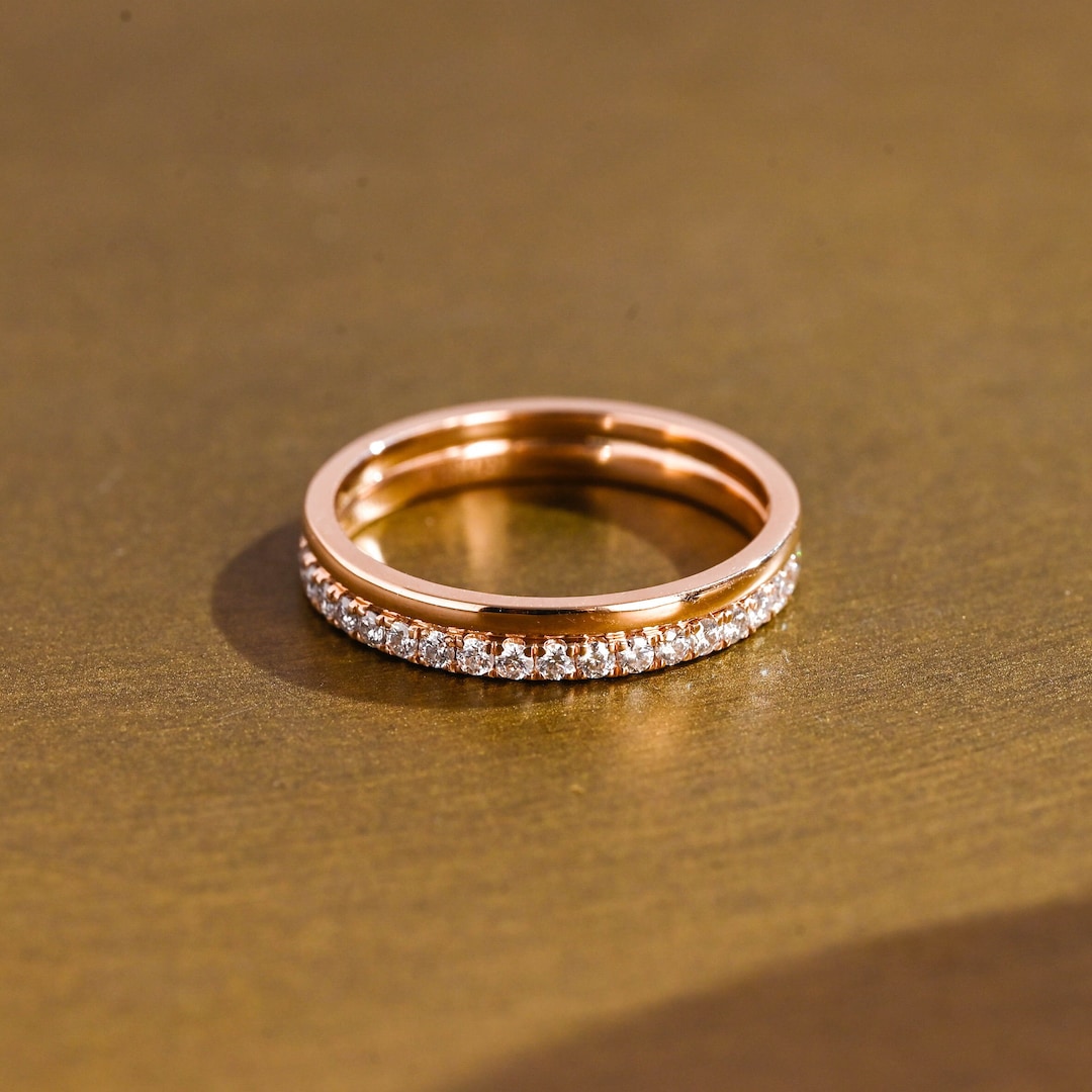 Satin Finish / Polished Full Eternity Moissanite Wedding Band, Solid ...