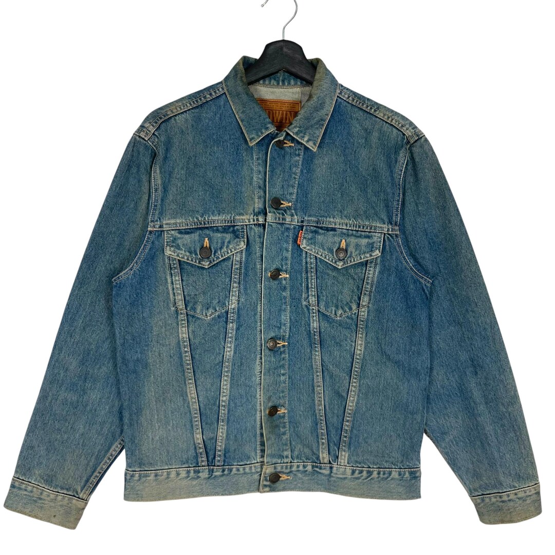 Vintage Edwin Denim Jacket Orange Tag Brand EDWIN Button Size Small - Etsy