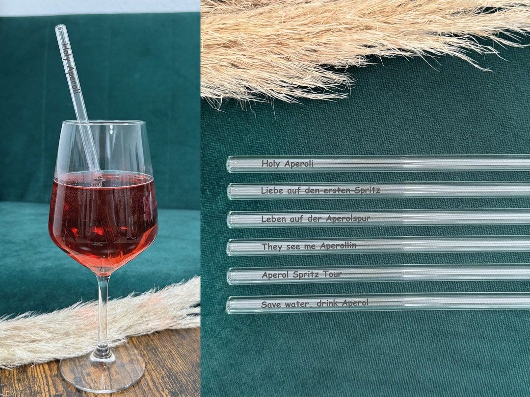Strohhalm aus Glas, Glashalm mit Aperolsprüchen, Glastrinkhalm, 6er Set ...