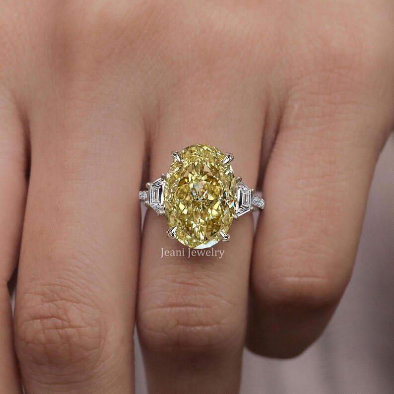 Yellow Sapphire Engagement Ring: 8 CT Oval Cut Three Stone Ring - Etsy