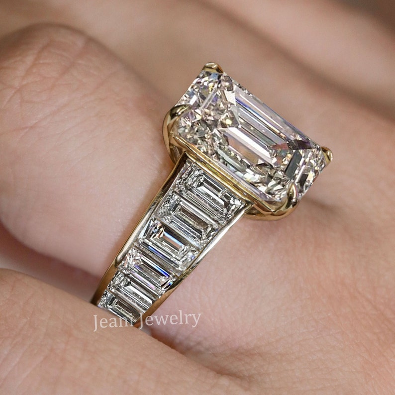 Emerald Cut Moissanite Engagement Ring 14k White Gold Luxury Celebrity ...