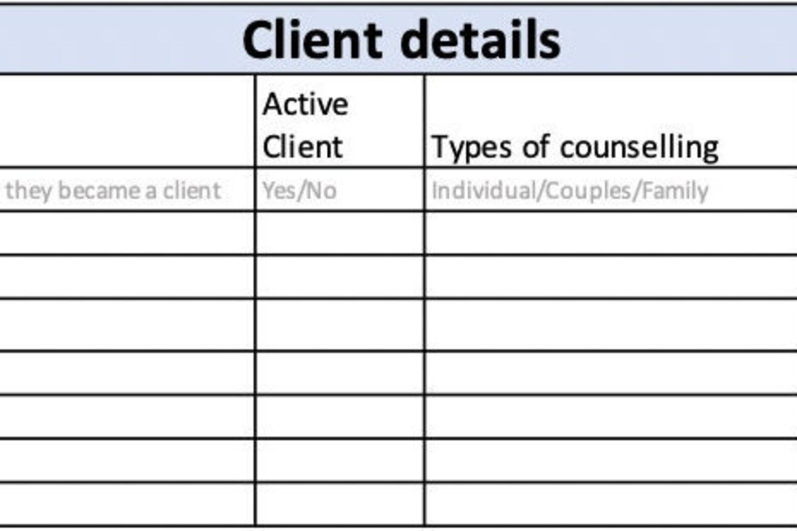 Financial, Client and Professional Log - Counselling Private Practice ...