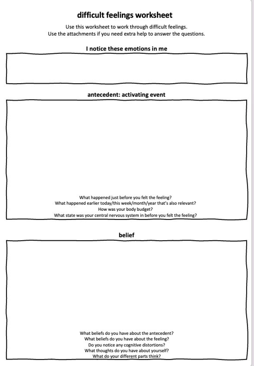Difficult Emotion Worksheet (PDF & Editable PPT) - Etsy