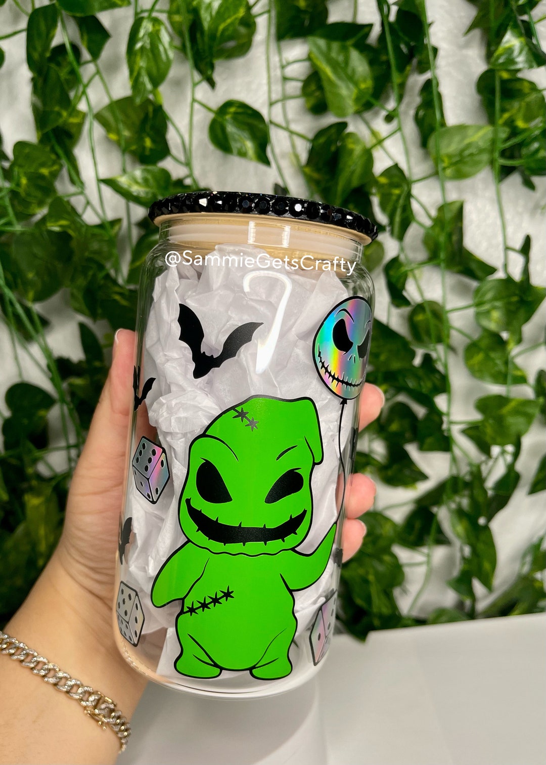 Halloween Cup Spooky Oogie Boogie Glass Mug Spooky Gift Glass Can With Lid & Straw 16oz Libby ...