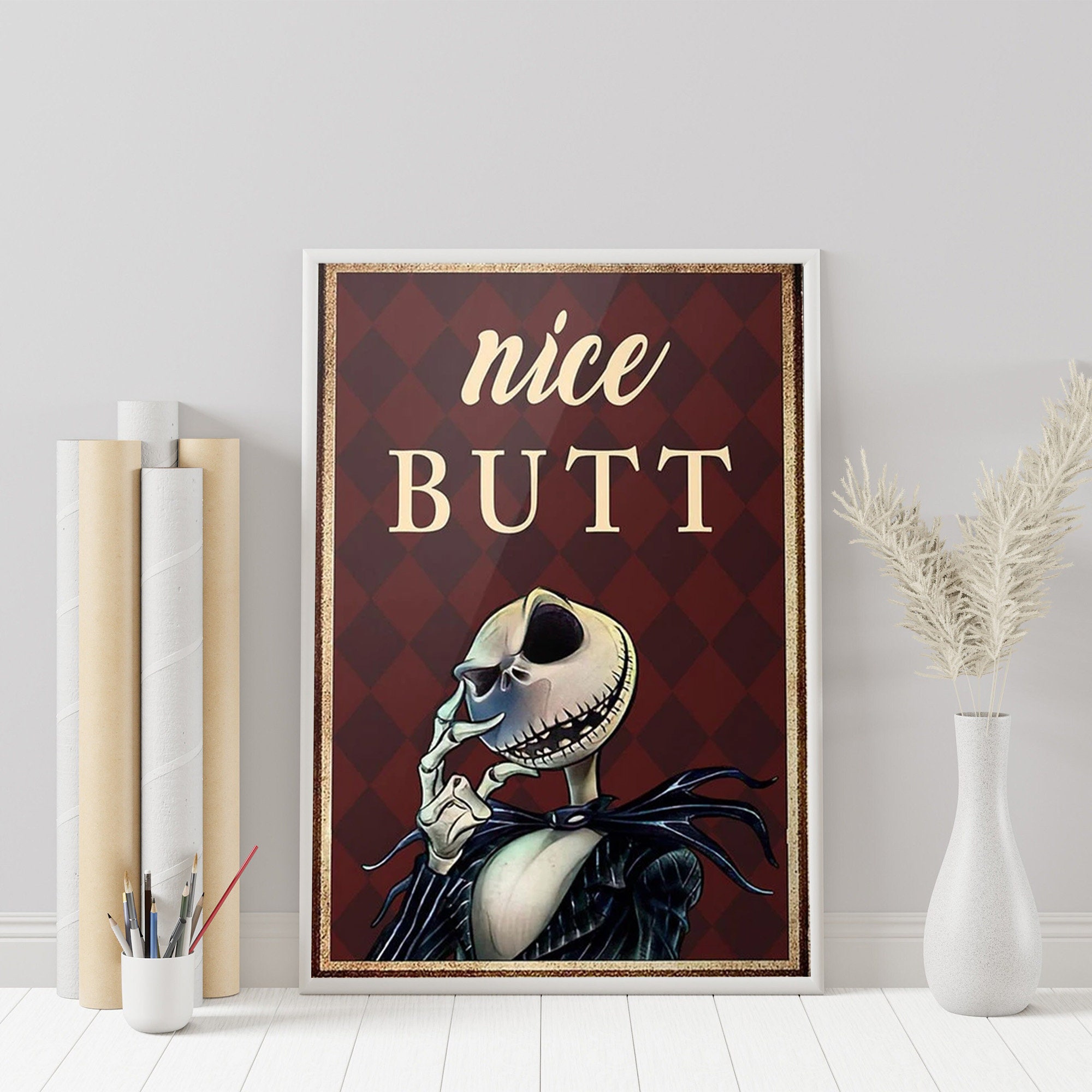 Jack Skellington Nice Butt Poster, Vintage Skellington Bathroom Art ...