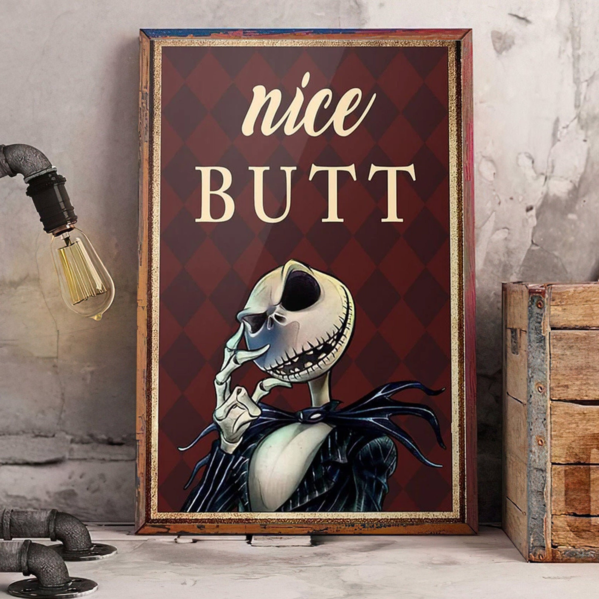 Jack Skellington Nice Butt Poster, Vintage Skellington Bathroom Art ...