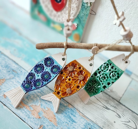 Ceramic Wind Bell Hanging Fish Wall Ornament Summer House - Etsy