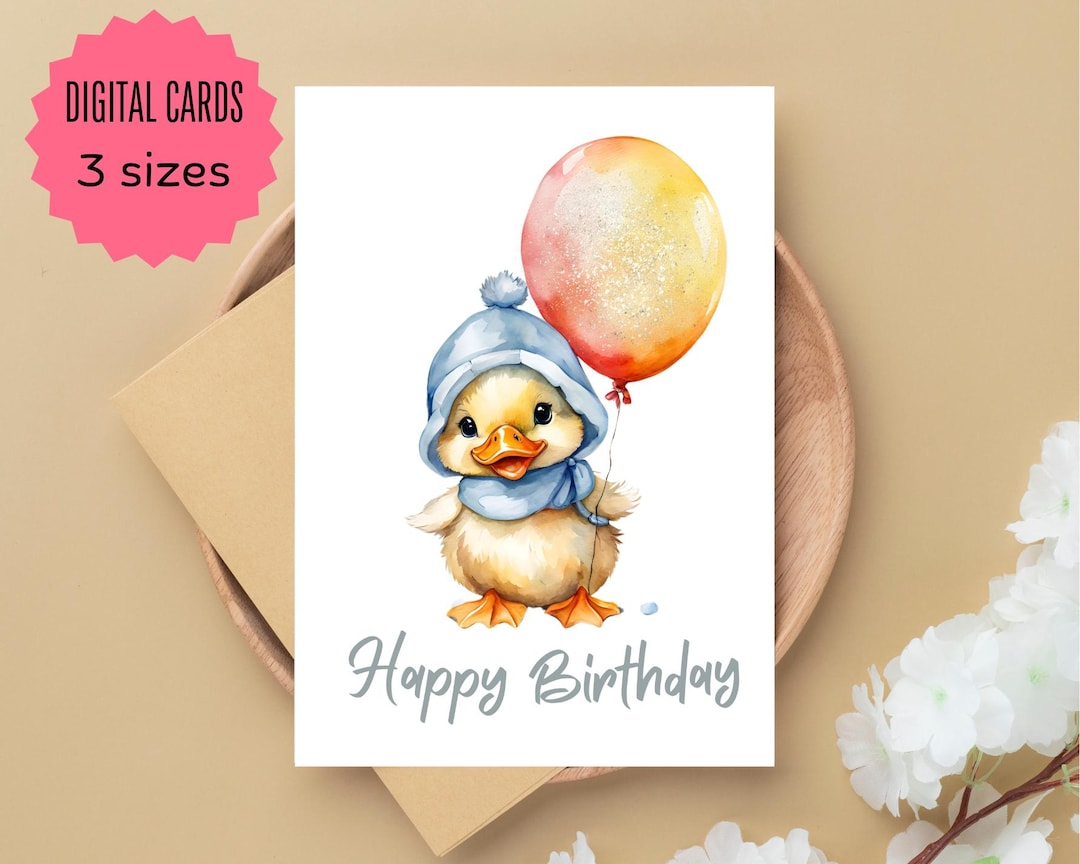 Printable Birthday Card I Printable Happy Birthday Cute Watercolor Baby ...
