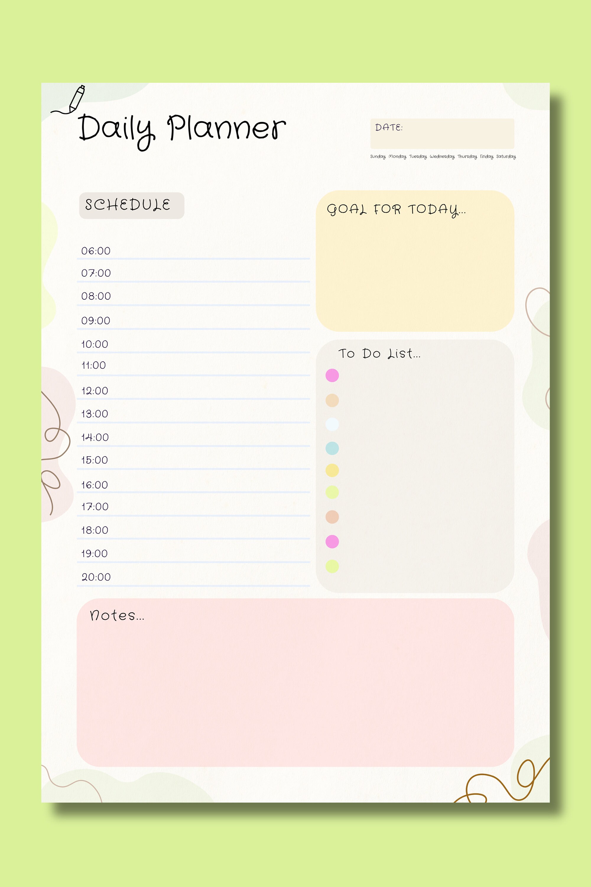 Daily Planner, Notes, to Do List, Printable Daily Planner - Etsy