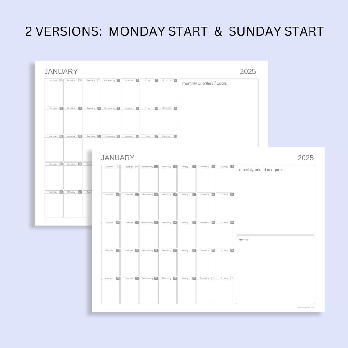 2025 Calendar Planner Printable Landscape Productivity Planner Simple ...