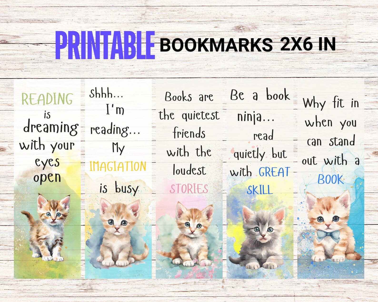 Cute Kittens Printable Bookmarks I Bookmarks Quote PDF, JPG I Instant ...