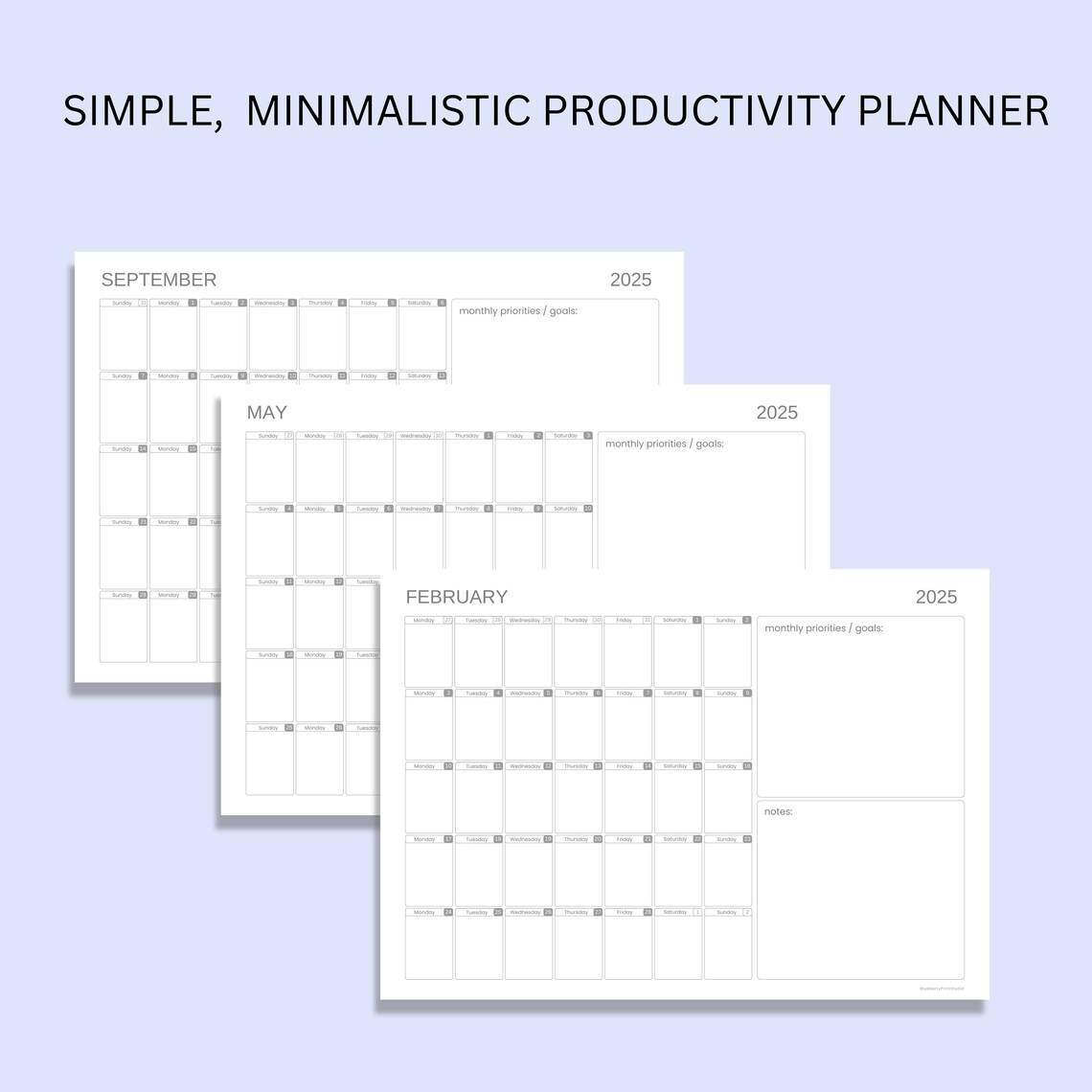 2025 Calendar Planner Printable Landscape Productivity Planner Simple ...