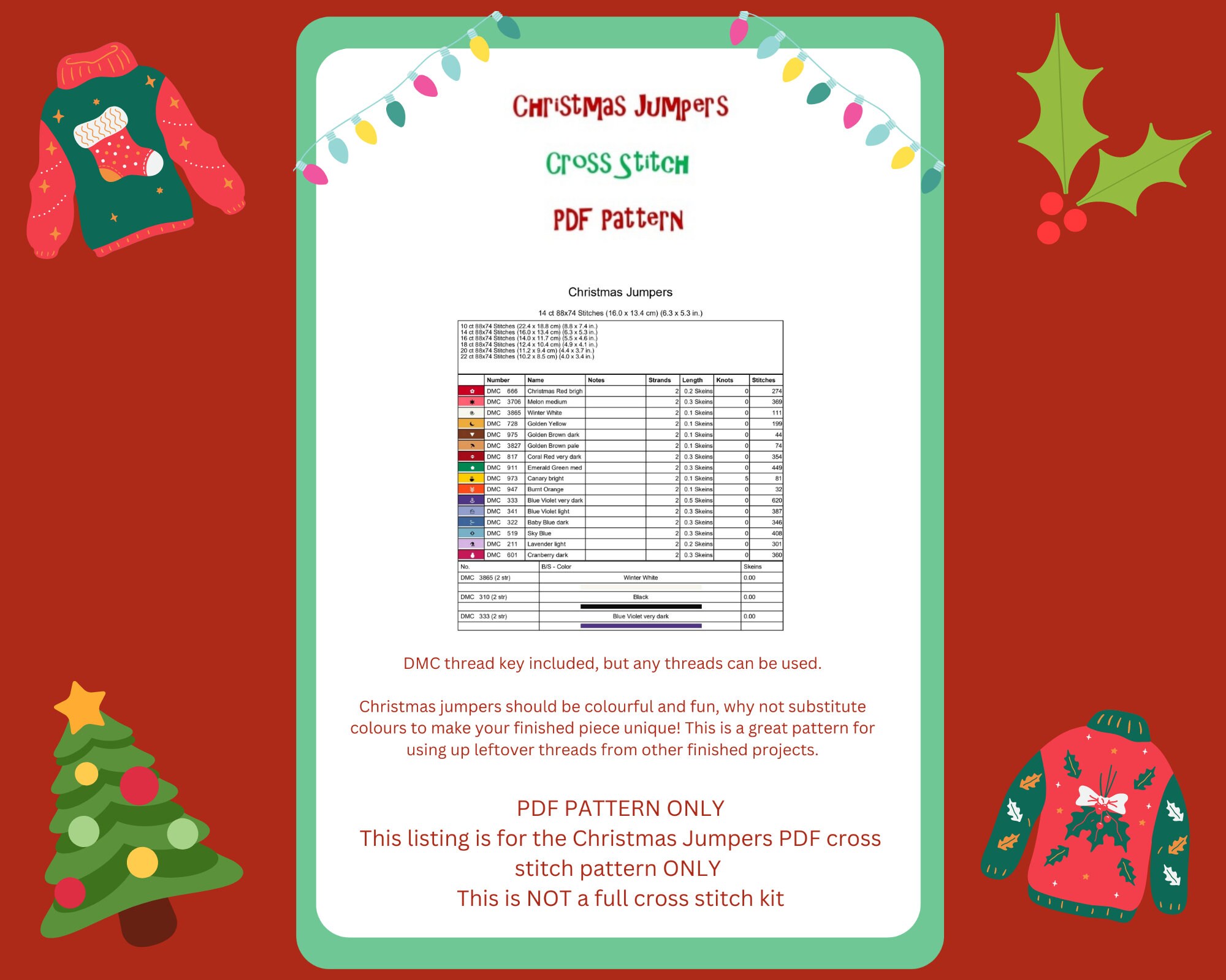 Christmas Jumpers Cross Stitch Pattern, Ugly Christmas Sweater Cross ...