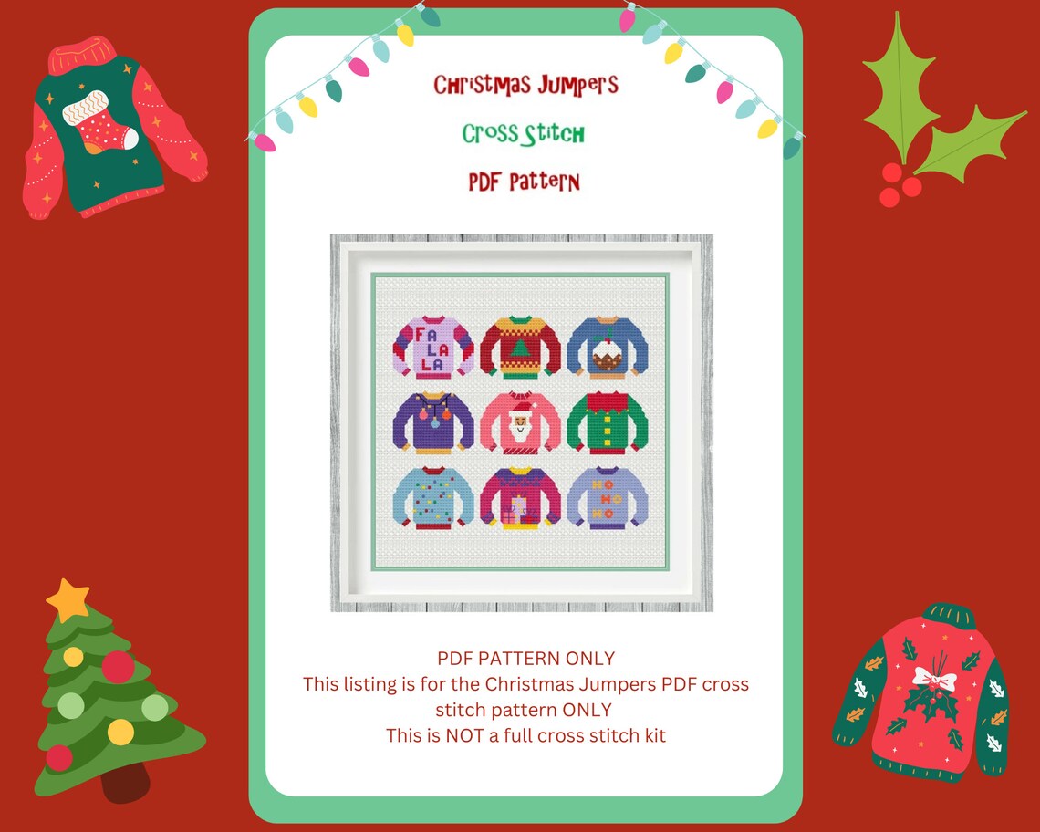 Christmas Jumpers Cross Stitch Pattern, Ugly Christmas Sweater Cross ...