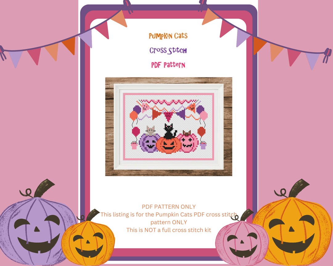 Pumpkin Cats Halloween Cross Stitch PDF Pattern, Spooky Cute Design ...