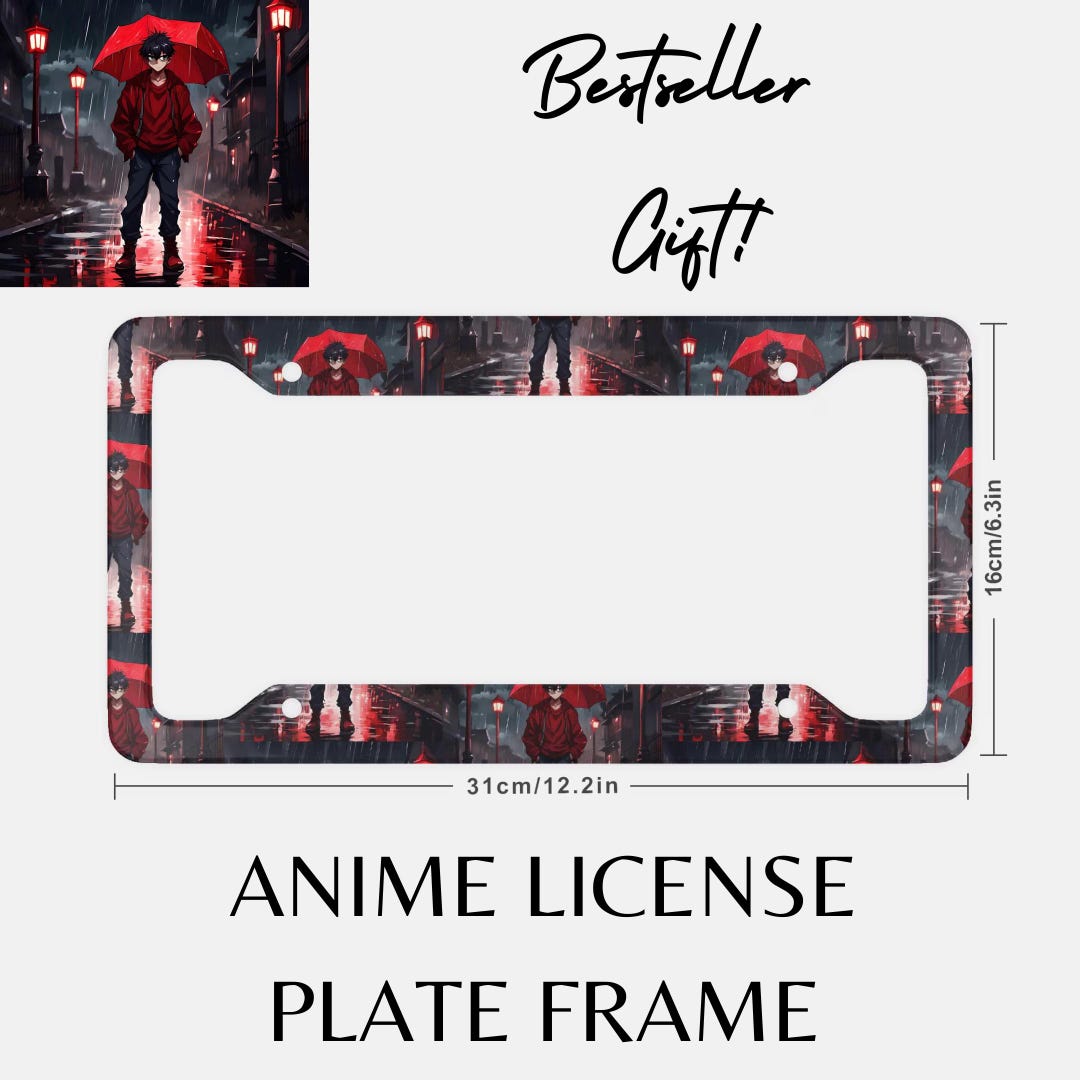 Anime License Plate Frame – Dark Anime Boy With Red Umbrella | Kawaii ...
