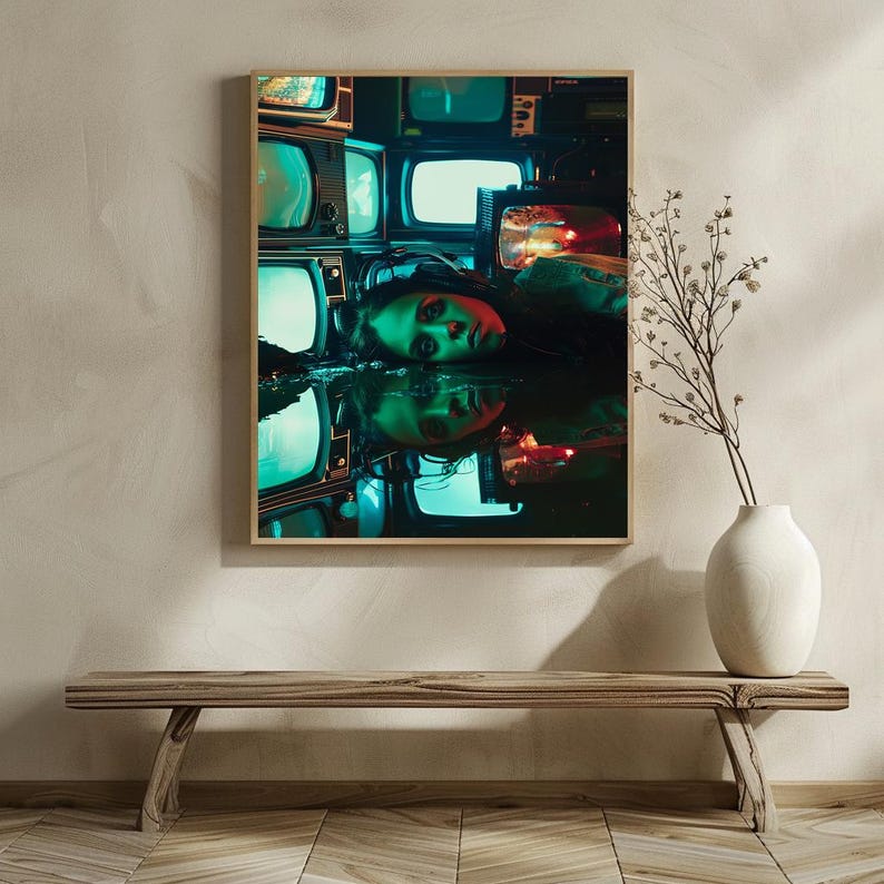 Vibrações retrô: Impressão de arte de parede com estética moderna, TVs ...