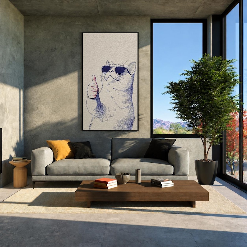 Cool Cat With Thumbs up Canvas Wall Art, Playful Living Room or Office ...