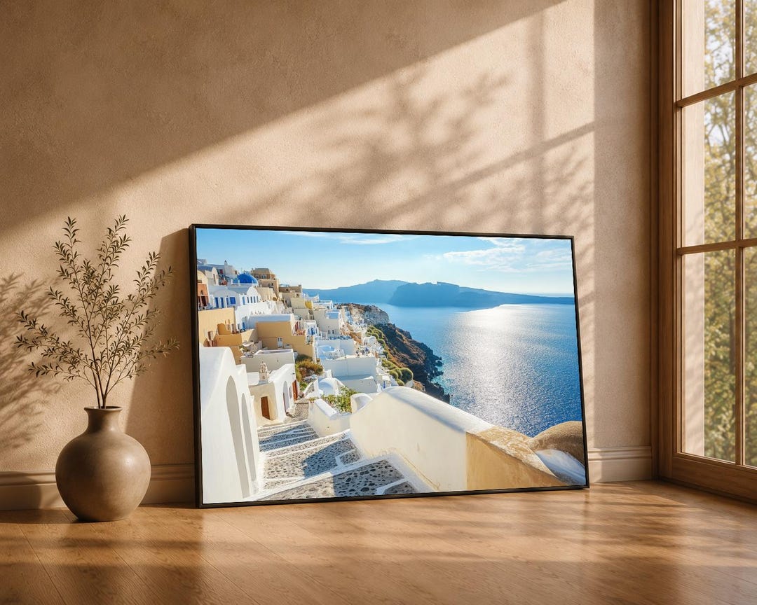 Impressão em tela de Santorini – Arte de parede de vila costeira ...